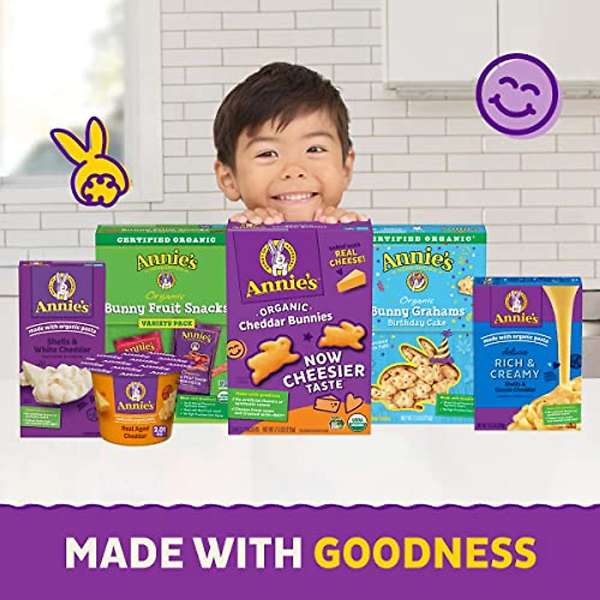 Annie's Organic White Cheddar Squares Baked Snack Crackers, Baked with Real Cheese, 7.5 oz.