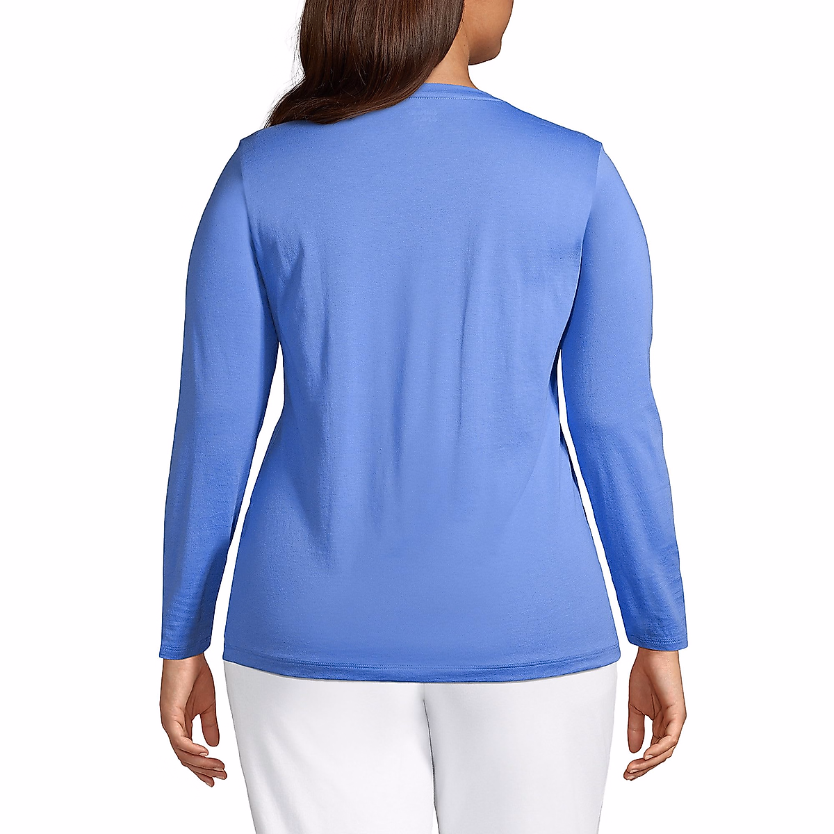 Lands' End Women s LS Relaxed Supima V Neck T Shirt Chicory Blue Plus 2X
