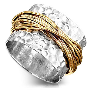 Boho-Magic 925 Sterling Silver Band Ring for Women with Brass Wrap Wide Statement Ring (11)