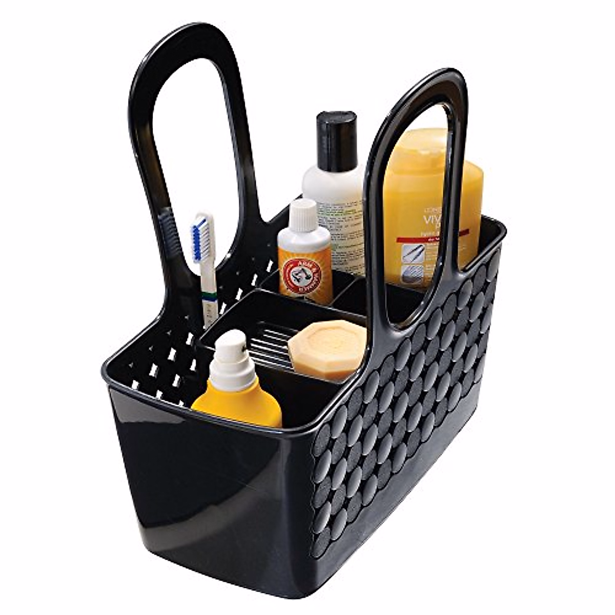 InterDesign Orbz Small Bathroom Shower Tote for Shampoo, Cosmetics, Beauty Products with Divided Compartments – Pack of 4, Black