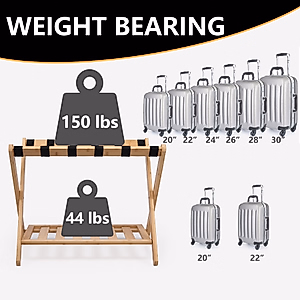 BAIDE PACK Wood Luggage Rack Stand for Guest Room, Folding Suitcase Holder Stand with 6 Support Straps for Home Bedroom Travel, Bamboo