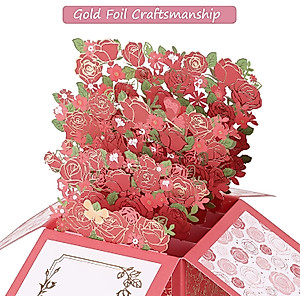 Giiffu Flowers Pop Up Card, Red Rose, 3D Paper Flowers Bouquet Greeting Cards with Note Card and Envelope for Mothers Day, Birthday, Valentine's Day, Anniversaries Card, All Occasion(7" x 6.7")