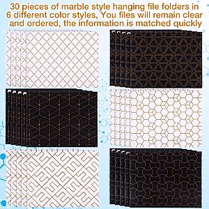 Supervitae 30 Pcs Hanging File Folders for Filing Cabinet Letter Size File Folders Geometric Aesthetic Marble File Cabinet Organizer Decorative File Folders for Office Classroom Supplies, 6 Styles