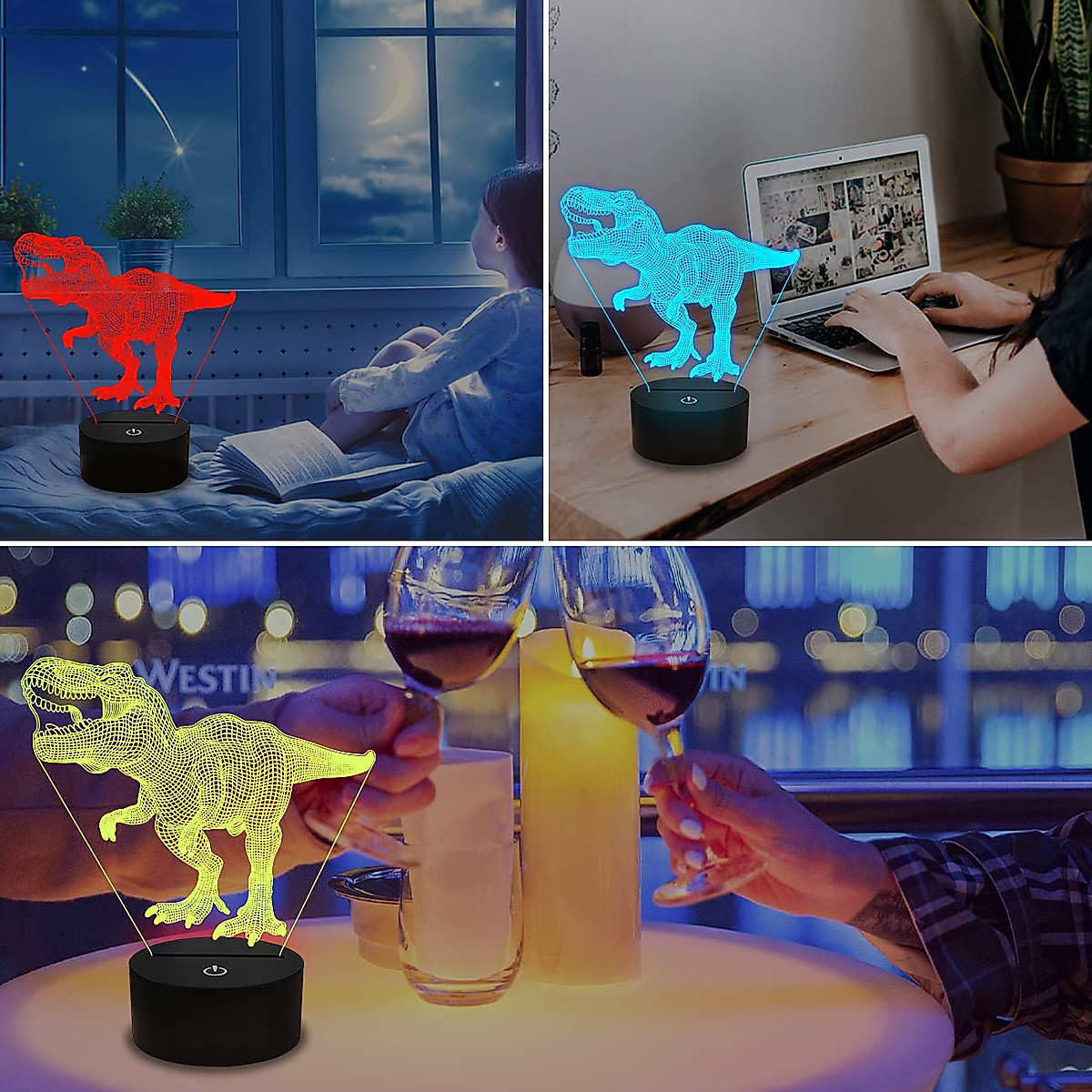 Dinosaur Gifts, Night Light for Kids Dinosaur T-rex 3D Night Light Bedside Lamp with Remote Control 16 Color Changing Xmas Halloween Birthday Gift for Child Baby Boy