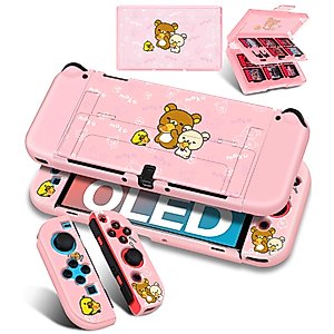 Xinocy (2in1 for Nintendo Switch OLED Case +24 Switch Game Holder Cute Cartoon Bear Slim Protective Cases Soft Shell for Kids Boys Teens Girls Girly Design Funny Aesthetic Covers for Switch OLED 2021
