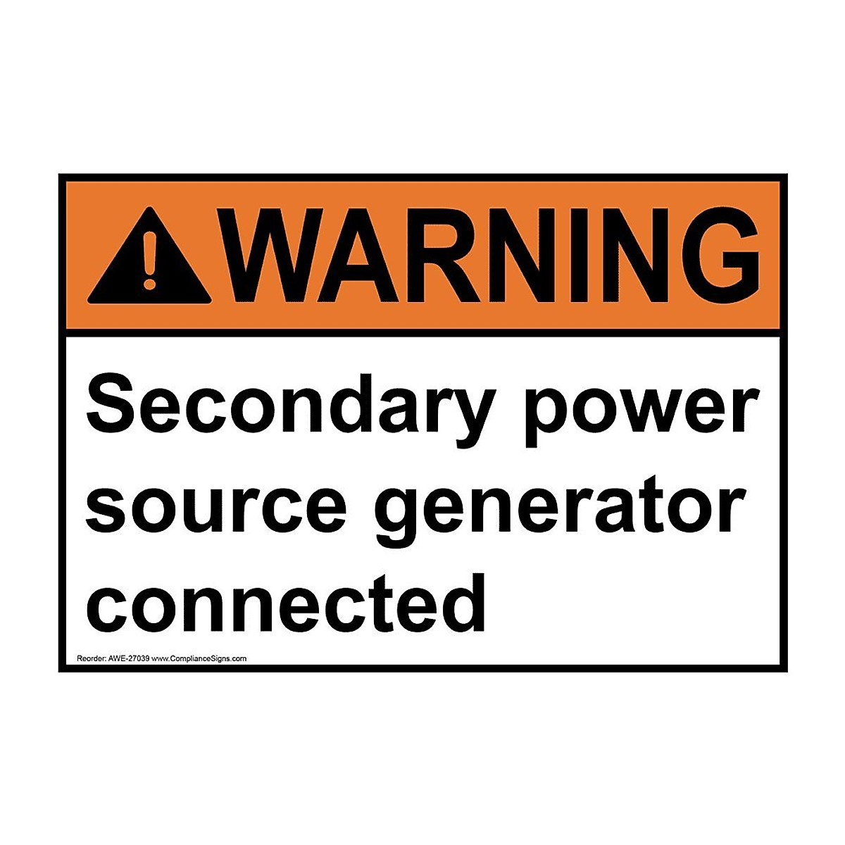 ComplianceSigns.com Warning Secondary Power Source Generator Connected ANSI Label Decal, 5x3.5 inch 4-Pack Vinyl for Electrical Industrial Notices