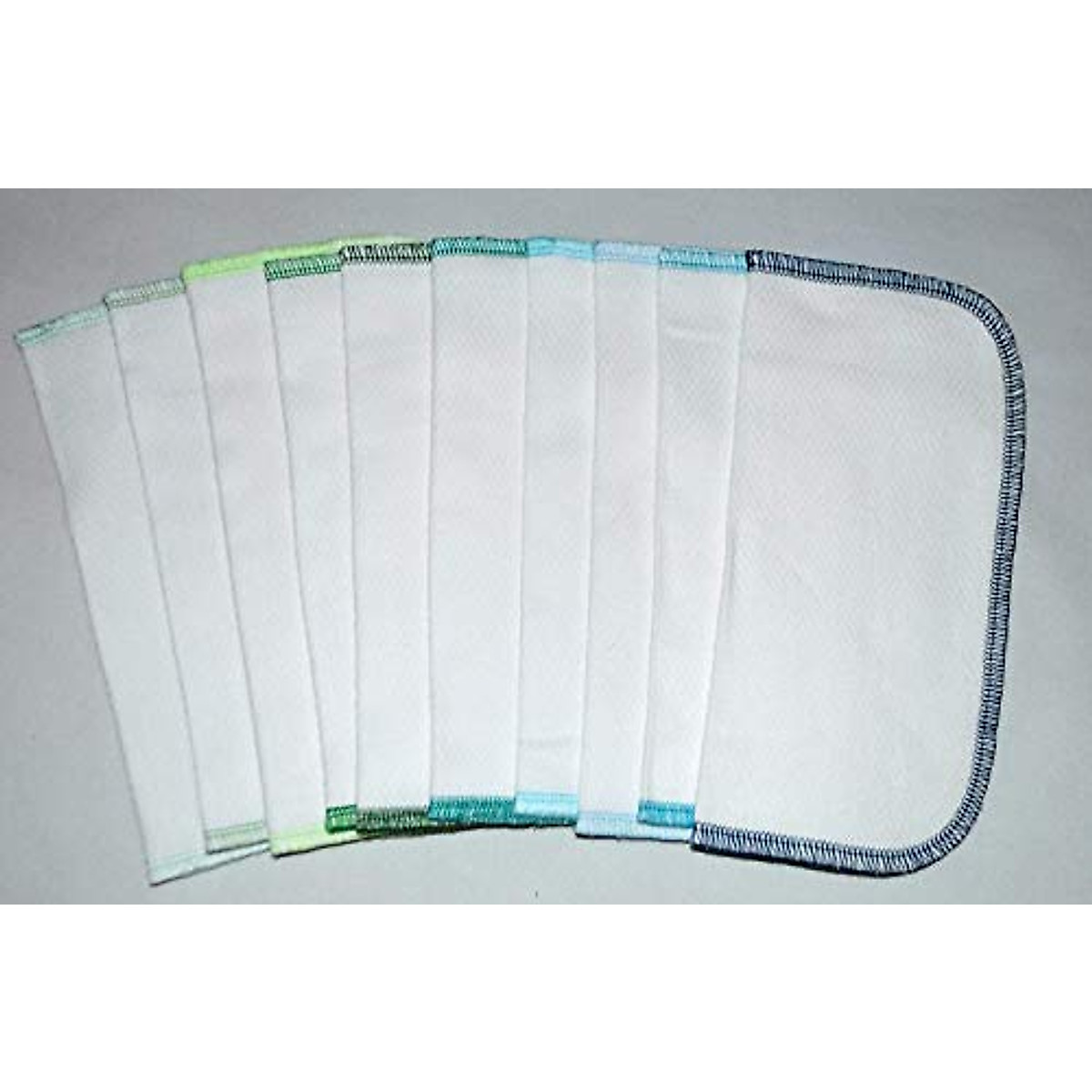 2 Ply 8x8 Inches White Cotton Birdseye Little Wipes Set of 10 Assorted Blues and Greens