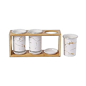 LUODI Golden Marbling Set of 3 with Wooden,Silverware Caddy Holder for Spoons Knives and Forks,Kitchen Utensil Flatware Organizer (White)