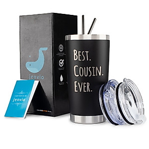 JENVIO Cousin Gifts | Best Cousin Ever | Stainless Steel Tumbler with Two Lids Straws and Gift Box | Unique Favorite Mug for Women Men | Female Birthday Valentine's Day