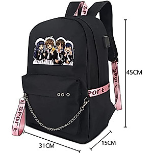Roffatide Anime Cardcaptor Sakura Backpack Kinomoto Syaoran Li Tomoyo Daidouji Meiling Li Backpack Book Bag Laptop School Bag with USB Charging Port and Headphone Port