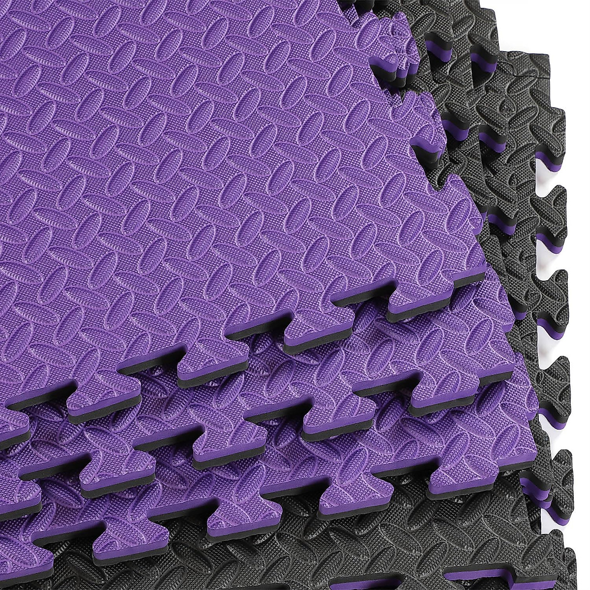 Xspec 1" Extra Thick 48 sq ft Reversible EVA Gym Foam Floor Mat Tiles (24" x 24"), Steel Pattern, 12 pcs, Black/Purple