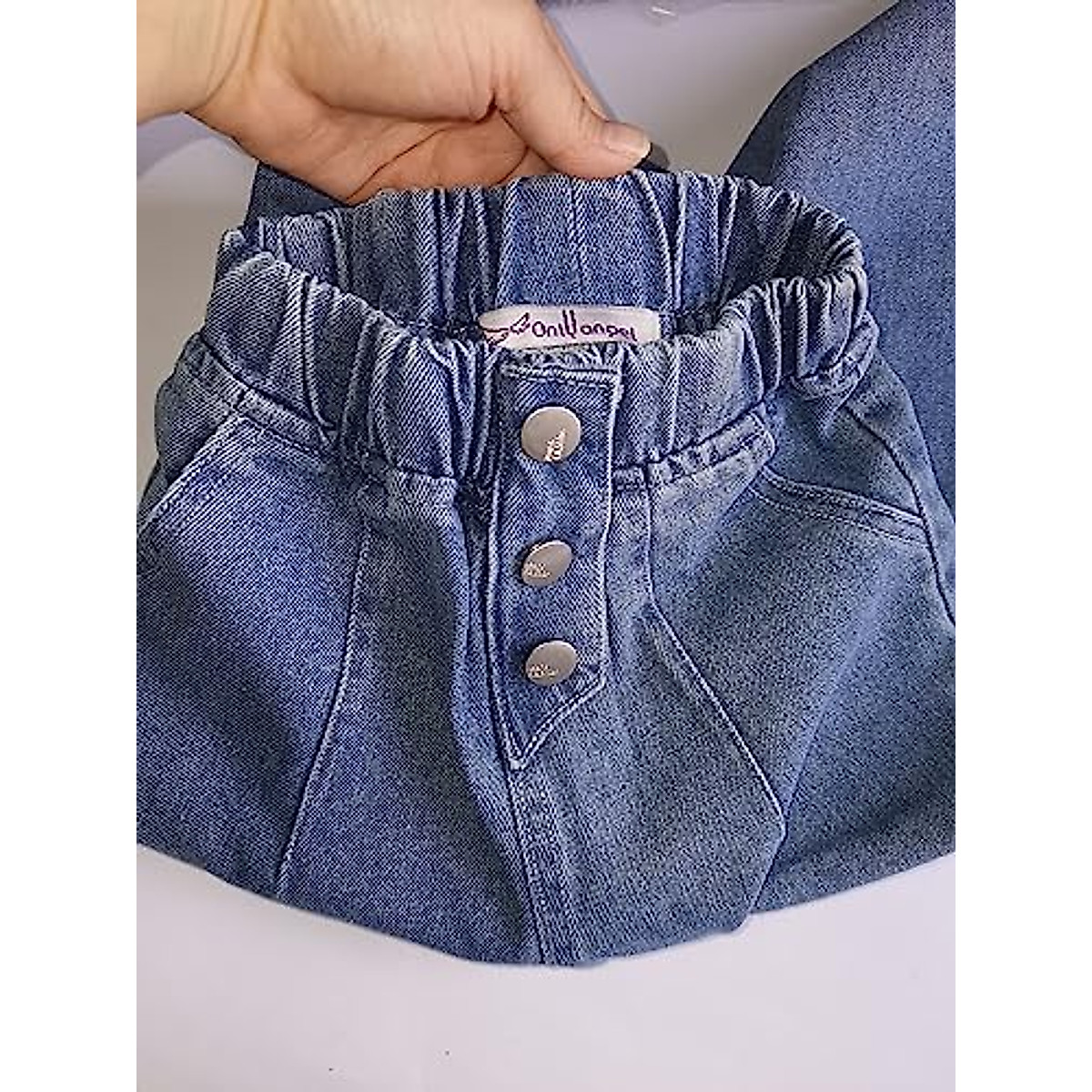 Milokado OnlyAngel Kids Girls Washed Elastic Waist Jeans Age 4-13 Years (Blue, 8-9 Years)