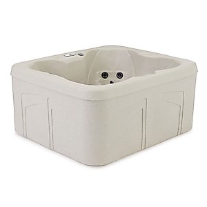 LifeSmart 4-Person Hot Tub, Outdoor Spa w/ Cover and LED Lights, Square, Beige