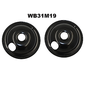 WB31M19 and WB31M20 Range Cooktop Porcelain Drip Pans Replacement Set Compatible with GE Hotpoint Kenmore Range with Locking Slot - Includes 2 6-Inch and 2 8-Inch Pans, 4 Pack, Black