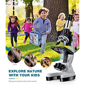 KIDSROOM 62-pcs Microscope for Kids 5-7 8-12, Kids Microscope Kit with 13 Prepared & 27 Blank Slides, Science Experiments Kits STEM Toys for Kids 3 4-6 7 8 9 10 11 12 Birthday Gifts 2024