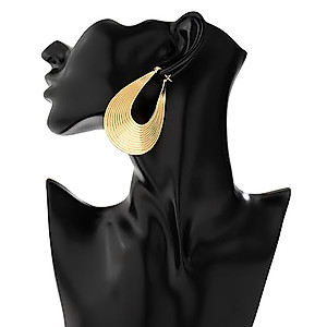 Doubnine Large Geometry Earrings Texture Teardrop Vortex Oval Golden Hoop Dangle Statement Earrings for Women