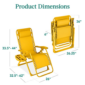 Best Choice Products Adjustable Zero Gravity Chair, Monochromatic Color Folding Patio Recliner w/Side Tray, Headrest - Sunflower