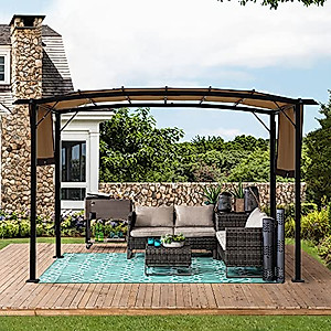 12’ X 9’ Outdoor Retractable Pergola Canopy, Steel Frame Grape Patio Gazebo, Backyard Shade Shelter, for Garden Porch Yard BBQ Beach, Beige+Brown