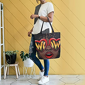ALAZA Afro African American Woman Large Canvas Tote Bag Shopping Shoulder Handbag with Small Zippered Pocket