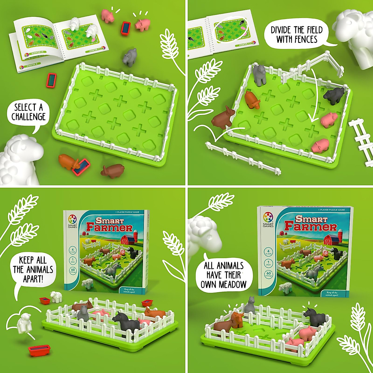 SmartGames Smart Farmer Board Game, a Fun, STEM Focused Cognitive Skill-Building Brain Game and Puzzle Game for Ages 4 and Up