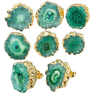 SUNYIK Natural Quartz Geode Druzy Stud Earrings, Irregular Green