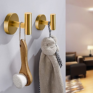 Vuzvuv 2 Pack Gold Towel Hook for Wall Modern Bathroom Kitchen Coat Robe Clothes Hook for Wall Holder Waterproof Brushed Gold SUS304 Stainless Steel Hooks