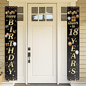 Happy Birthday Cheers to 18 Years Black Gold Yard Sign Door Banner 18th Birthday Decorations Party Supplies
