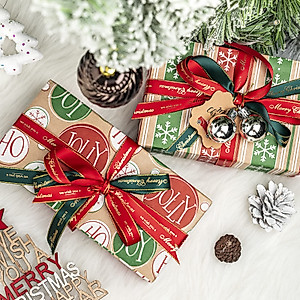 RUSPEPA Christmas Wrapping Paper, Kraft Paper - Snowflakes, Red and Green Stripe and Christmas Greetings - 4 Rolls - 30 inches x 10 feet per Roll