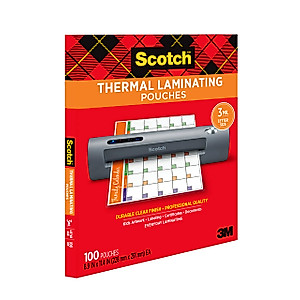 Scotch Thermal Laminating Pouches, 100 Pack Laminating Sheets, 3 Mil, 8.9 x 11.4 Inches, Education Supplies & Craft Supplies, For Use With Thermal Laminators, Letter Size Sheets (TP3854-100)