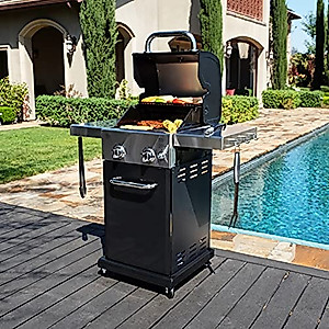 Permasteel 2-Burner Propane Gas Grill, BBQ Grill with Foldable Side Tables & Tool Hooks, Perfect for Outdoor Cooking, Patio & Garden, Black