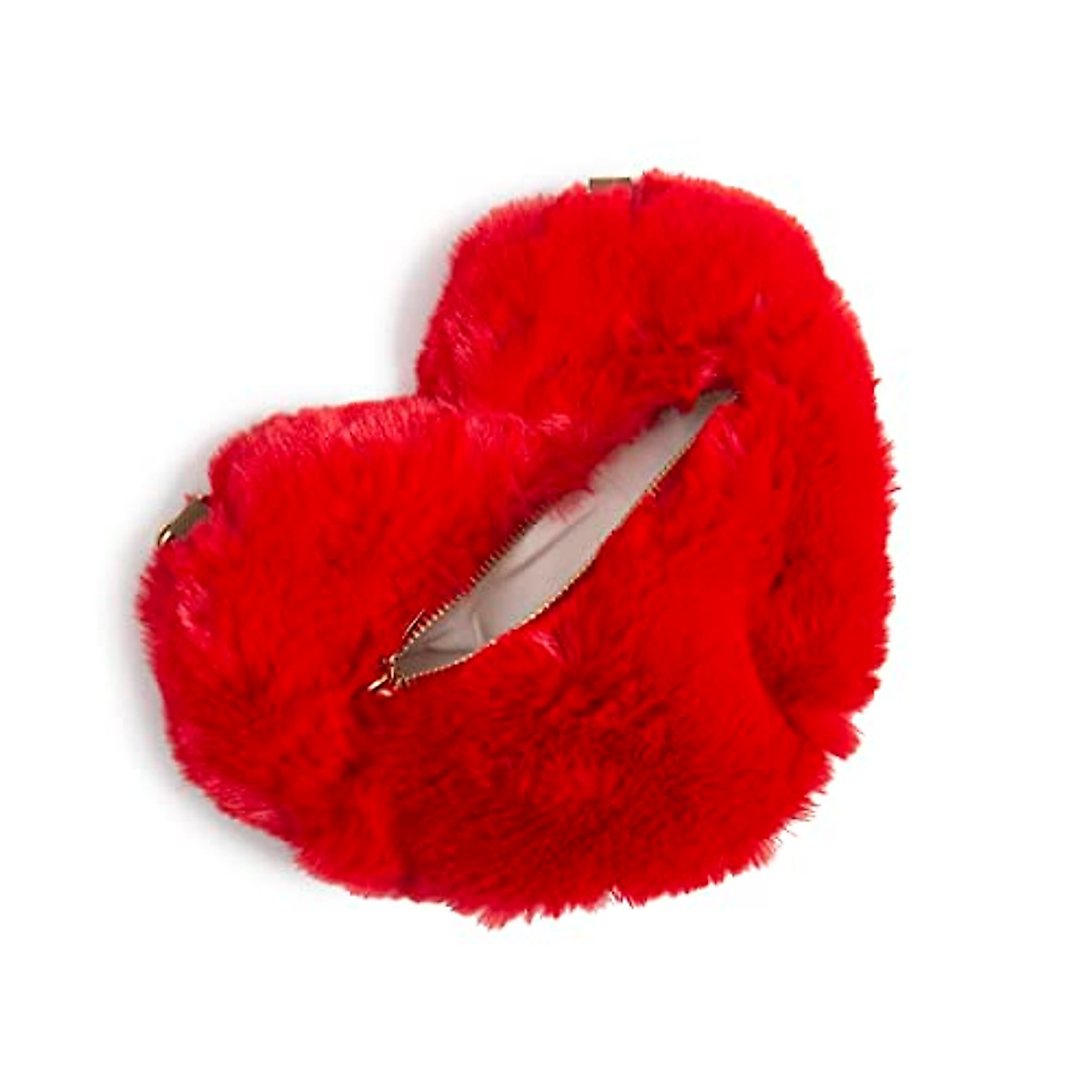 Mini Momo Heart Shape Handbag Cute Girls Purse - Fluffy Faux Fur Bag Women Crossbody, Valentines Day Bow Tie Ribbon Shoulder (Fluffy Heart Chain Bag - Red)