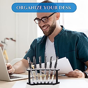 Ctosree 6 Pieces Plastic Pen Holder Display Stand 6 Slots Black Plastic Pen Holder 7 x 5 x 3 Inches Eyebrow Pen Stand Makeup Brush Rack Organizer for Home Office Desk School Supplies, Vertical