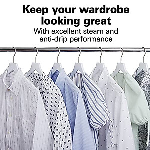 Hamilton Beach Iron & Steamer for Clothes with Smooth Press Stainless Steel Soleplate, 3-Way Auto Shutoff, 1500 Watts for High-Velocity Steam, 10’ Cord, Leak-Proof Anti-Drip, White (14650)