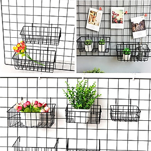 Oungy 10 PCS Wire Baskets Wall Grid Panel Hanging Wire Basket Hanging Wall Baskets No Drilling Wall Hanging Baskets Grid Wall Storage Basket for Kitchen Bathroom Home Decor Supplies, Black
