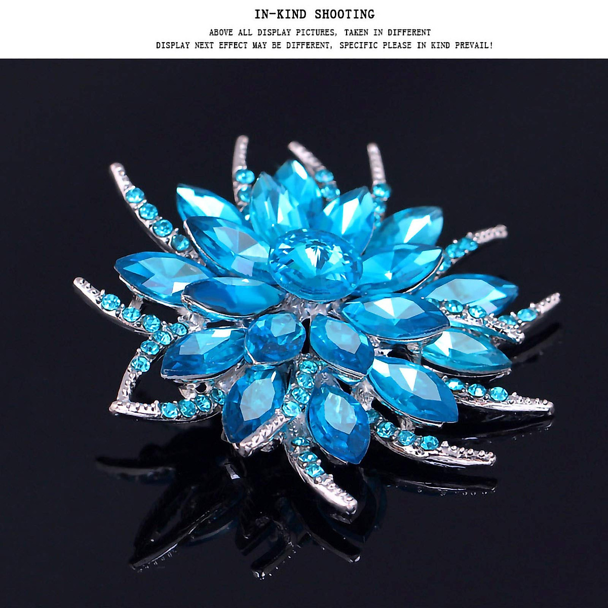 Three Colors Gold Plated Rhinestone Crystal Bouquet Flower Scarf Pin & Brooch Cute Pin Set (Blue, One Size)