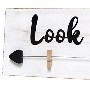 Elegant Designs HG2038-WBM Decorix Farmhouse Wall Mounted Hanging 4 Photo Wood Picture Display w Clips & Look What I Made Black Script for Artwork,Drawings,Décor,Kids Room,Nursery,Playroom,Wht Wash