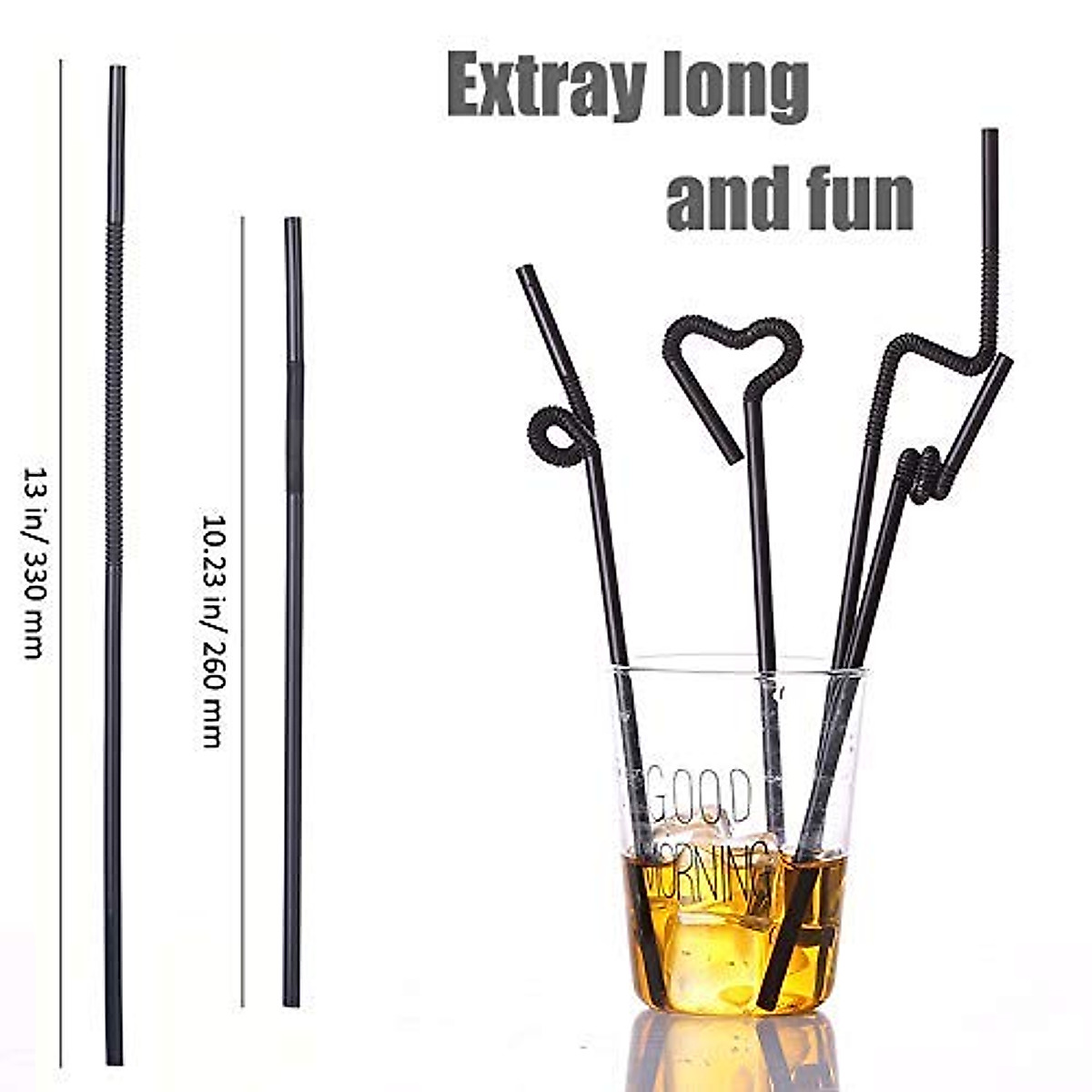 ALINK 500 Black Straws + 100 Extra Long Black Plastic Straws