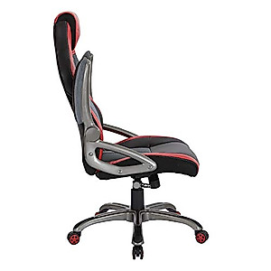 OSP Home Furnishings Mesh and Bonded Leather Adjustable Race Car Office Chair, Charcoal Grey and Red