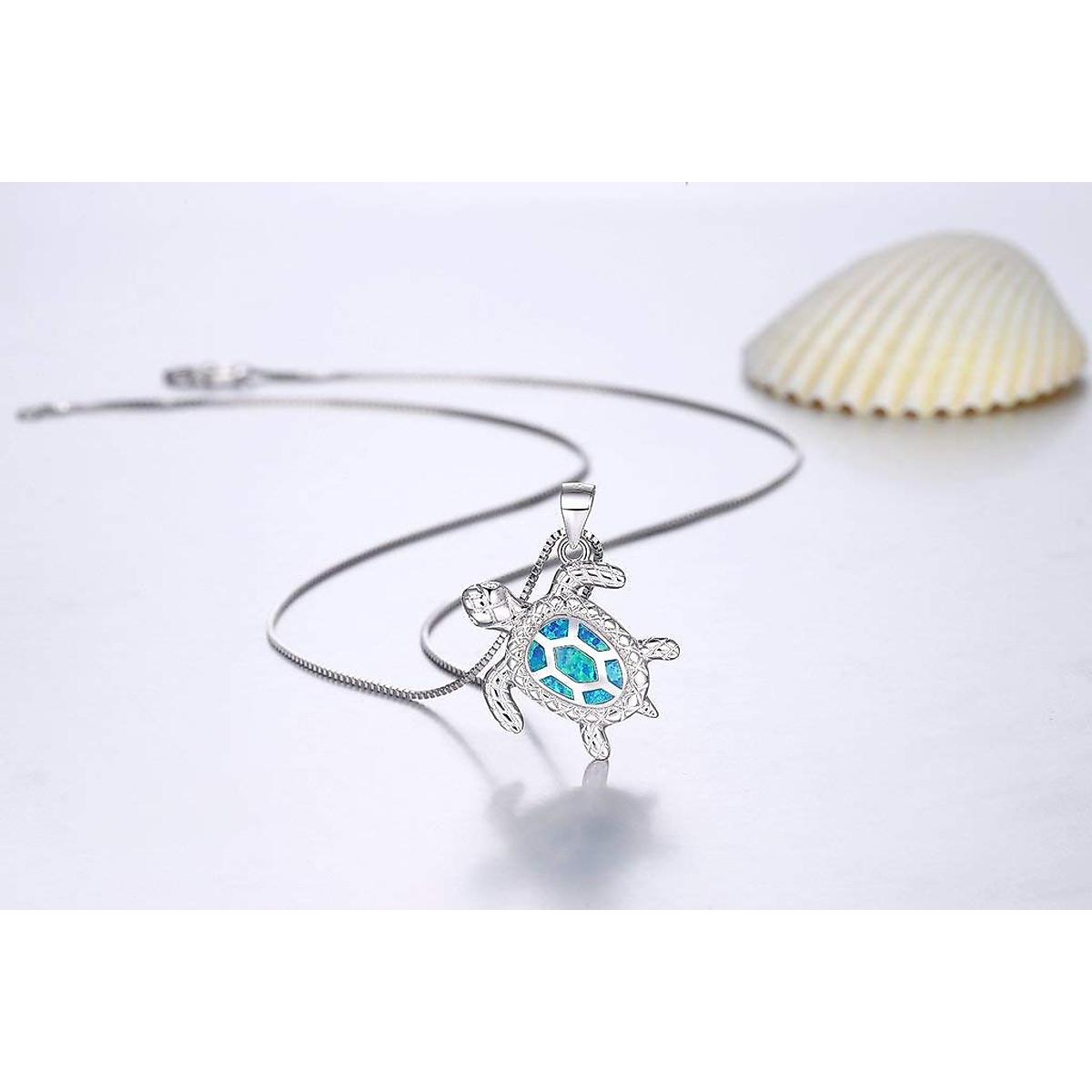 PUPILLEMON Blue Opal Sea Turtle Necklace Sterling Silver Necklace Fine Jewelry For Women Gifts