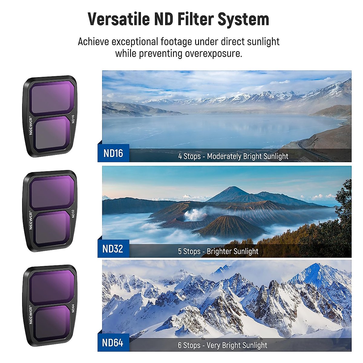 NEEWER ND & CPL Filter Set Compatible with DJI Air 3, 4 Pack ND16 ND32 ND64 CPL Polarizer Neutral Density Filter Kit, Secure Attach/Multi Coated HD Optical Glass/Lightweight Frame