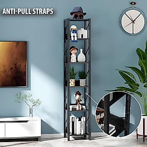 ZERDER 6 Tier Tall Bookcase Shelf, Narrow Bookshelf, Storage Organizer for Books,Movies and CDs, Modern Book Shelf for Bedroom, Living Room and Home Office,Black