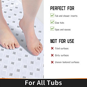 Yimobra Original Non Slip Bathtub Mats, Shower Bath Mat for Tub with Suction Cups and Drain Holes, Machine Washable, BPA, Latex, Phthalate Free, 34.5 x 15.5 Inches, White