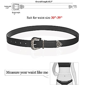 INOGIH Western-Leather-Belts-Women Vintage Waist-Belts with Hollow Out Flower Buckle