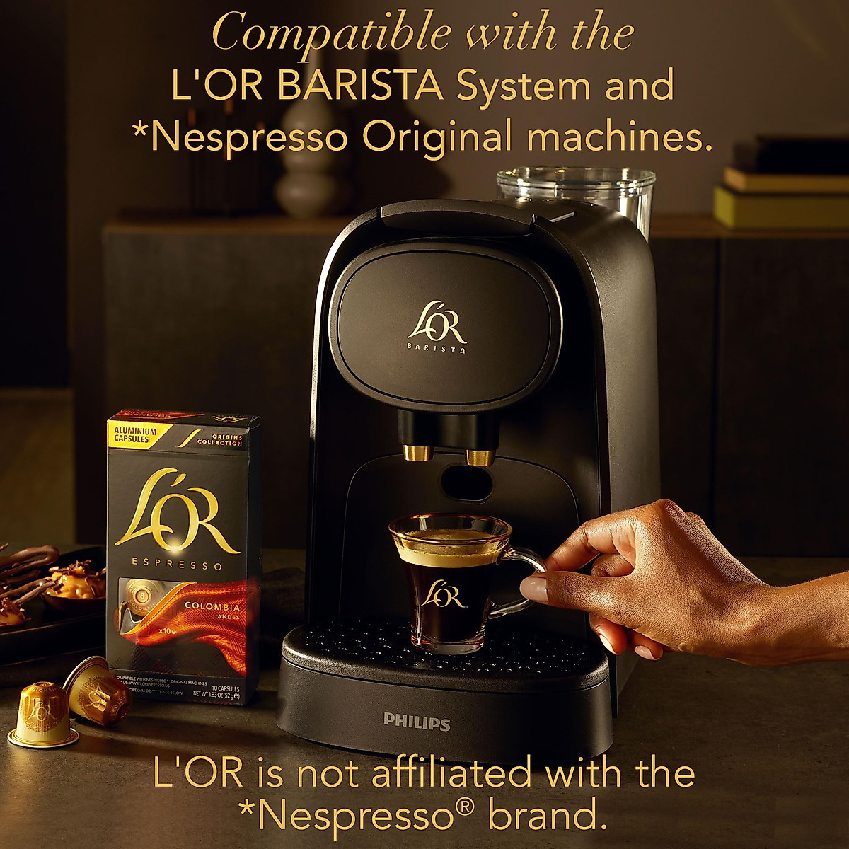 L'OR Espresso Capsules, 50 Count Profondo Lungo, Single-Serve Aluminum Coffee Capsules Compatible with the L'OR BARISTA System & *Nespresso Original Machines