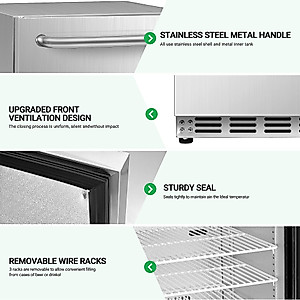 ICEJUNGLE Refrigerator, Single Door, Silver Outdoor Refrigerator 24'' Built-in/Freestanding Compressor Beverage Fridge Refrigerator for Home and Commercial Use