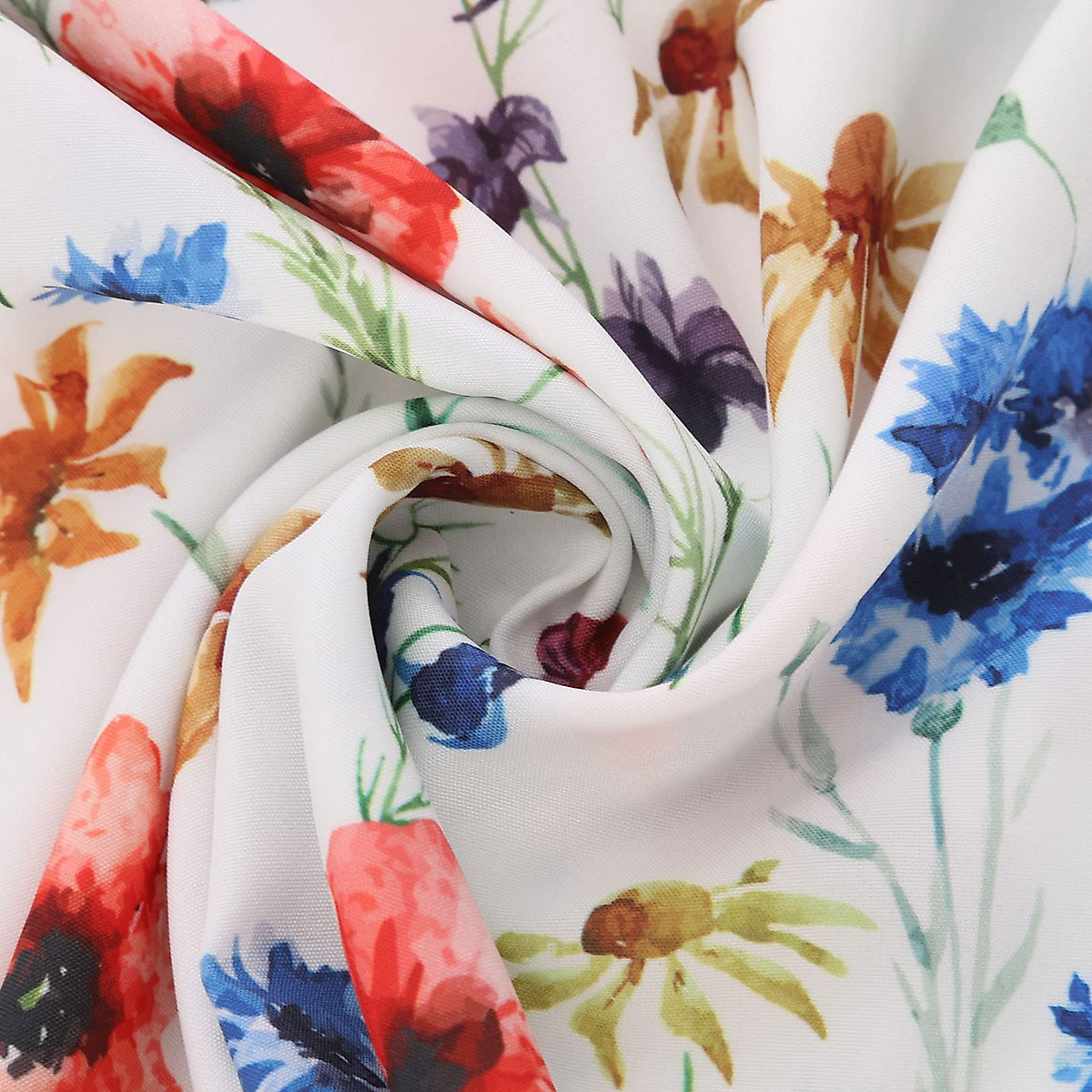 Floral Printed Casual Dress for Women Summer Crewneck Short Sleeve Swing Pleated Midi Dress Beach Party Sundress White