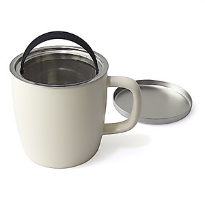 FORLIFE Dew Satin Finish Brew-In-Mug with Basket Infuser & Stainless Lid 11 oz. (Natural Cotton)