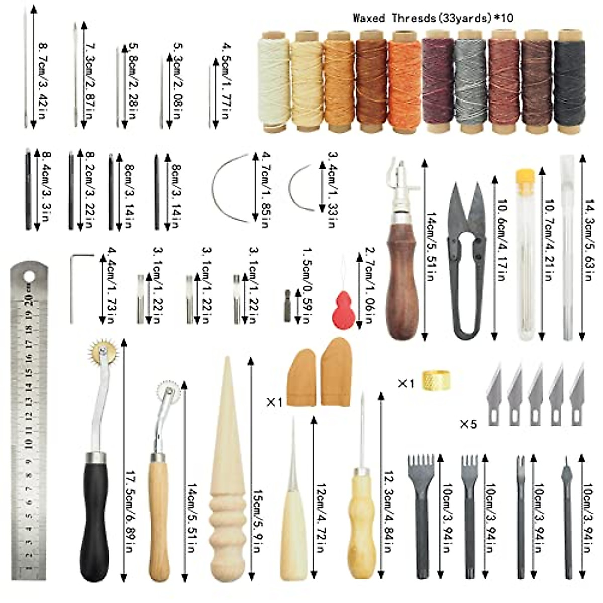 PLANTIONAL Leather Working Tools for Beginners: Professional Leather Craft Kit with Waxed Thread Groover Awl Stitching Punch for Leathercraft Adults Gifts
