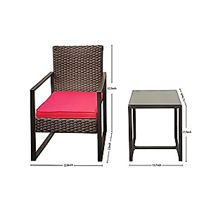YIYAN 3 Pieces Outdoor Furniture Set Patio Rattan Wicker Chairs & teatable,Lawn Garden Balcony Backyard,with Washable Cushion (Red)