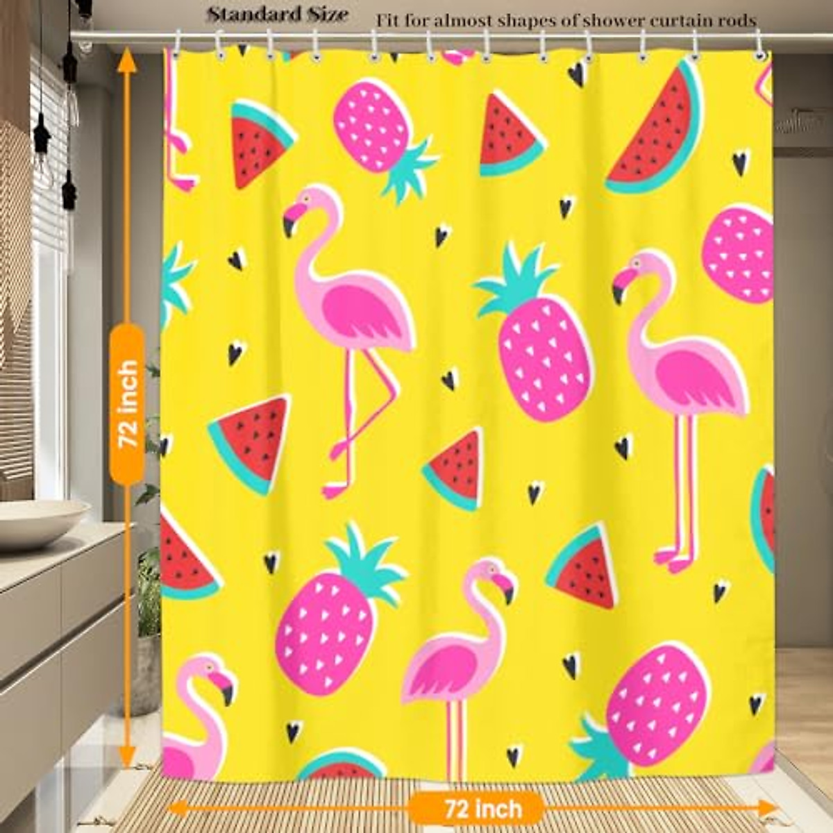 Aglebo Pineapple Flamingos Watermelon Shower Curtain Fabric Shower Curtain Set with 12 Hooks Water-Proof 72 * 72 Inches for Bathroom Beach Caravan Hotel